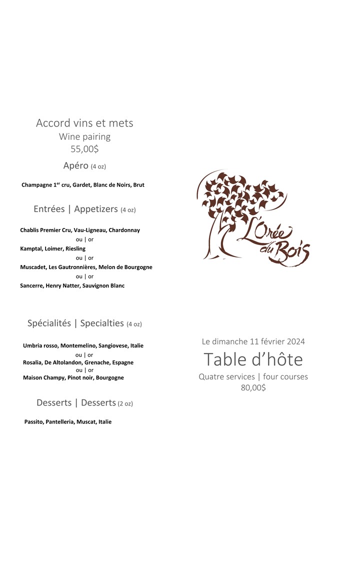 Evening Menu - Table d'hôte