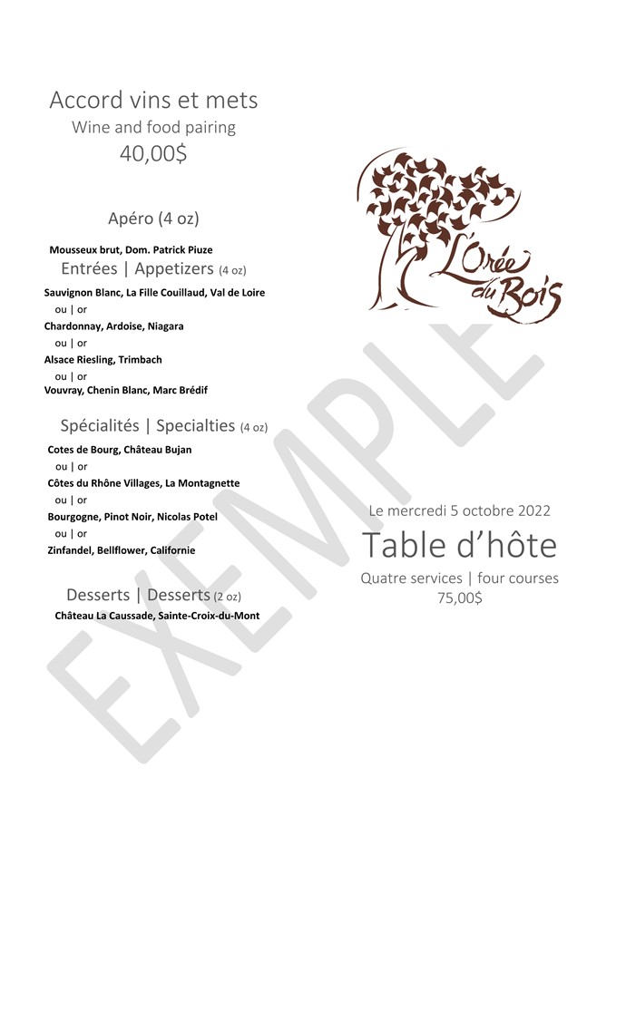 Evening Menu - Table d'hôte